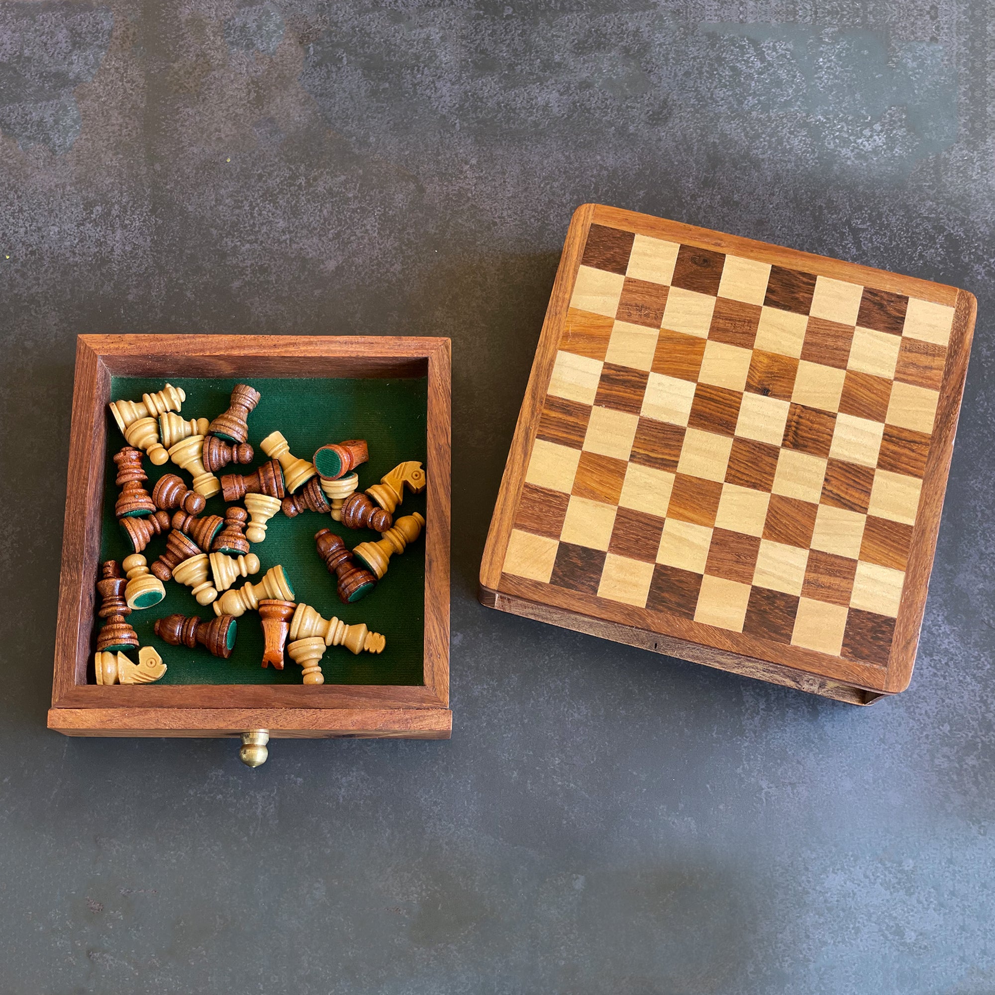 Wooden Mini Magnetic Chess Board with Storage | Travel Chess Set ...